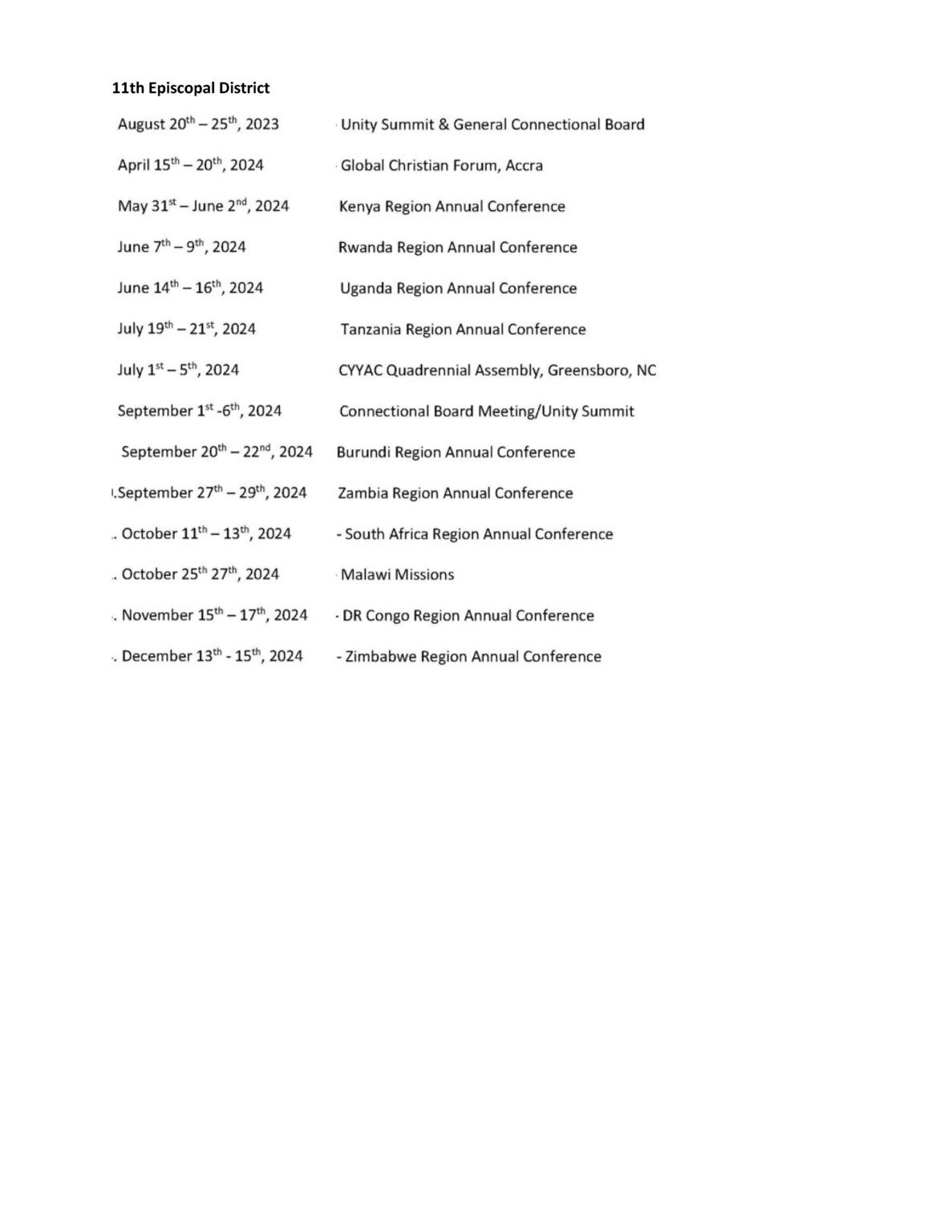 Connectional Calendar - The CME Church Official Website