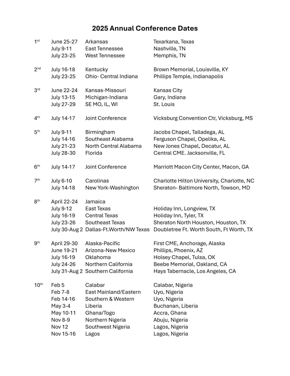 Connectional Calendar - Missions Beyond the USA Sunday