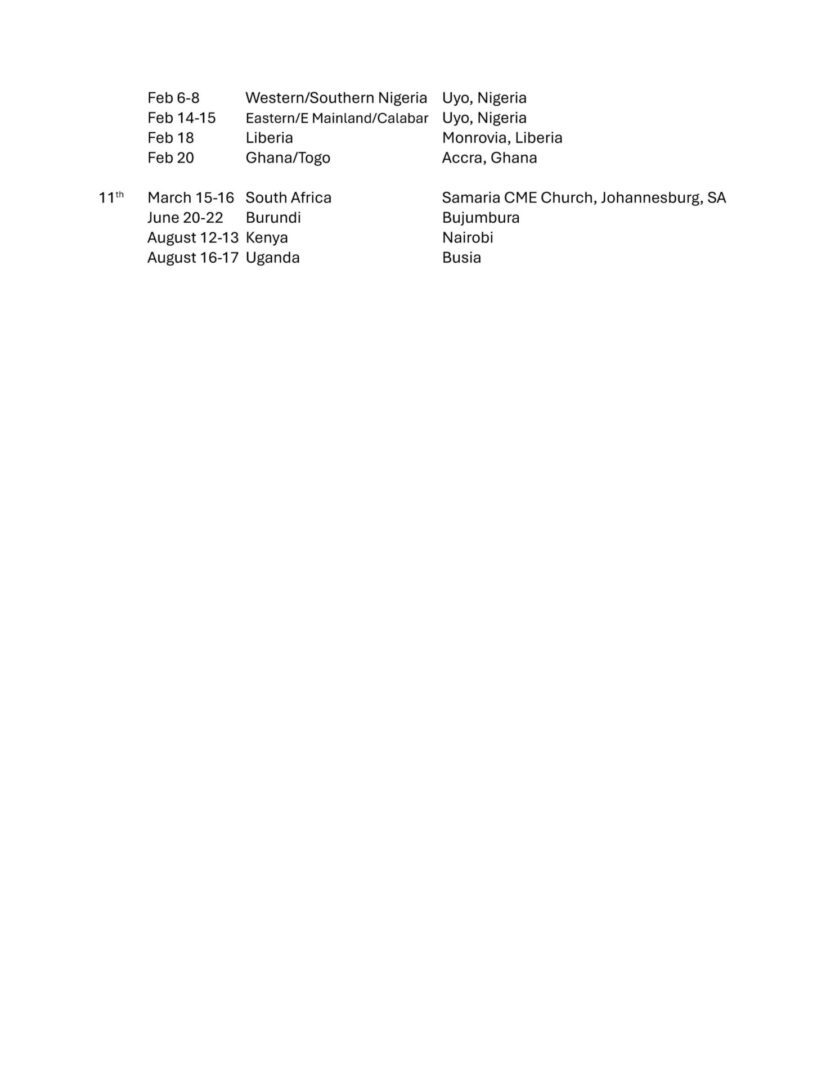 Connectional Calendar - Missions Beyond the USA Sunday