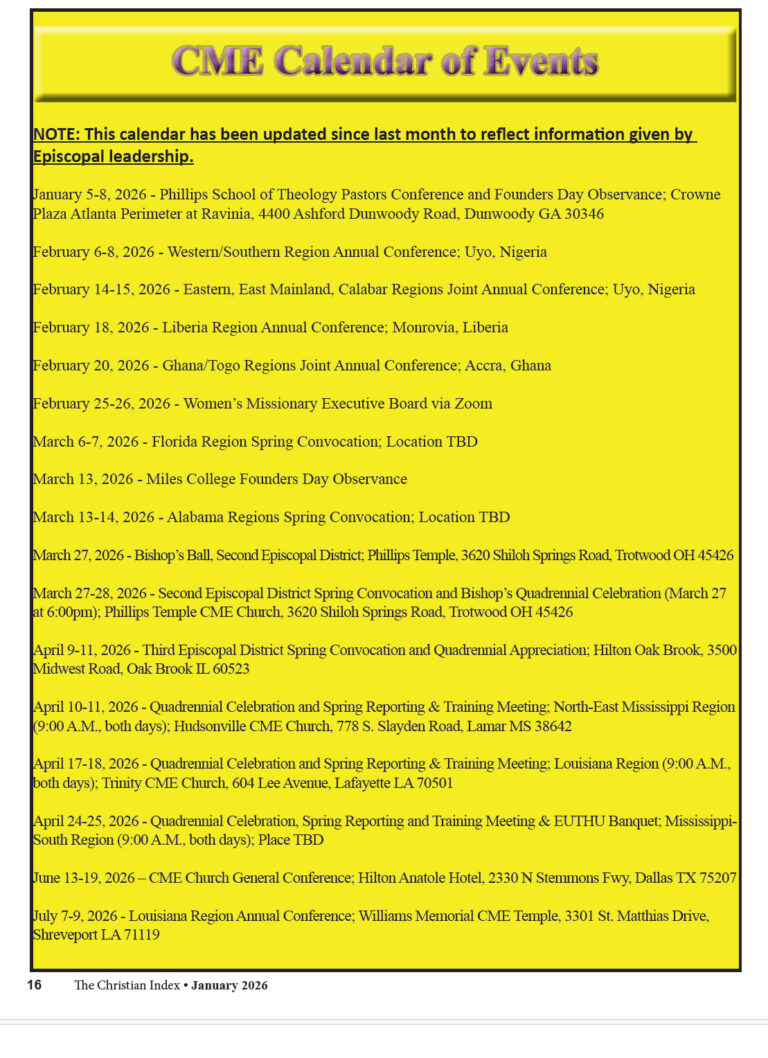 Church Events | Connectional Calendar